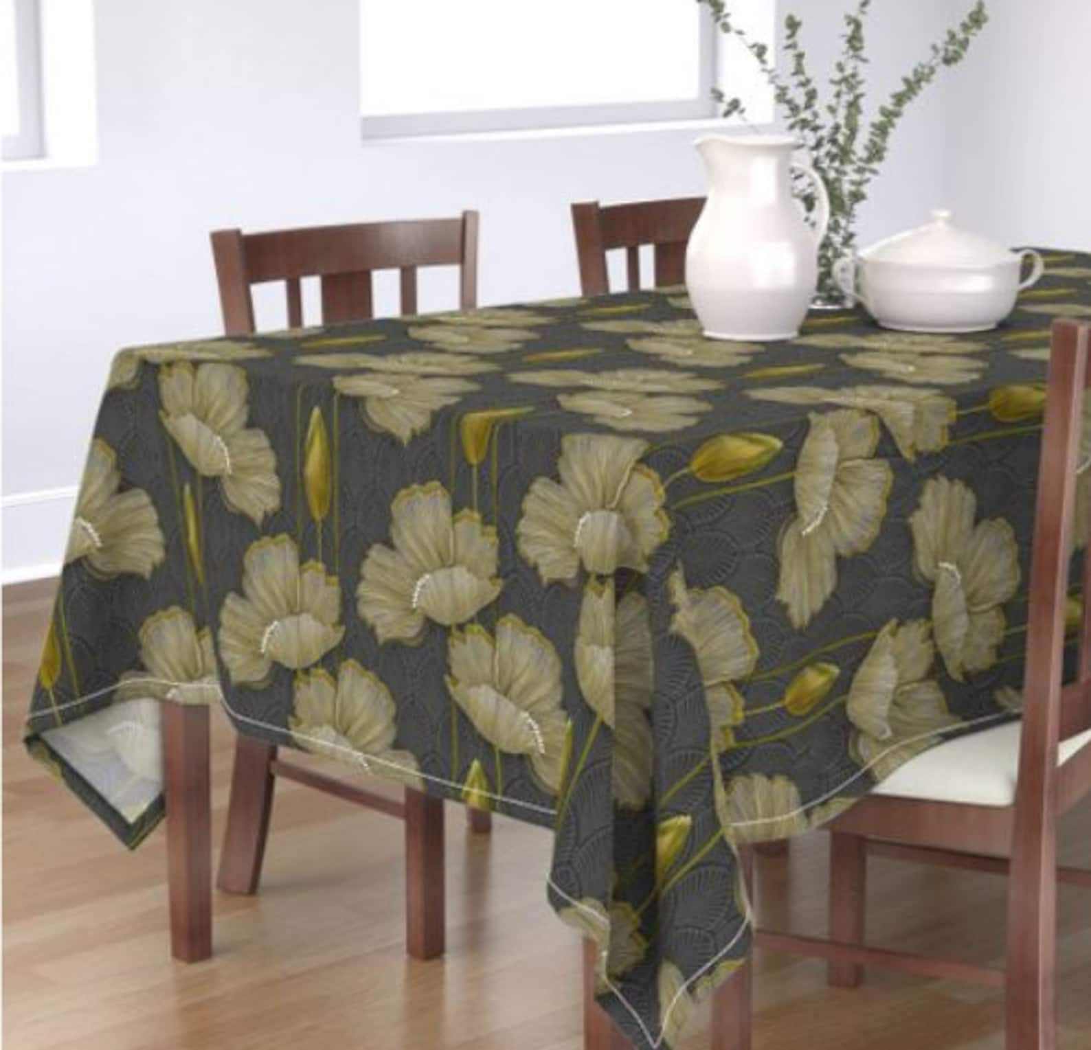Table Linens "art Deco Fleurs D’or" Cotton Fabric Tablecloth, Runner ...