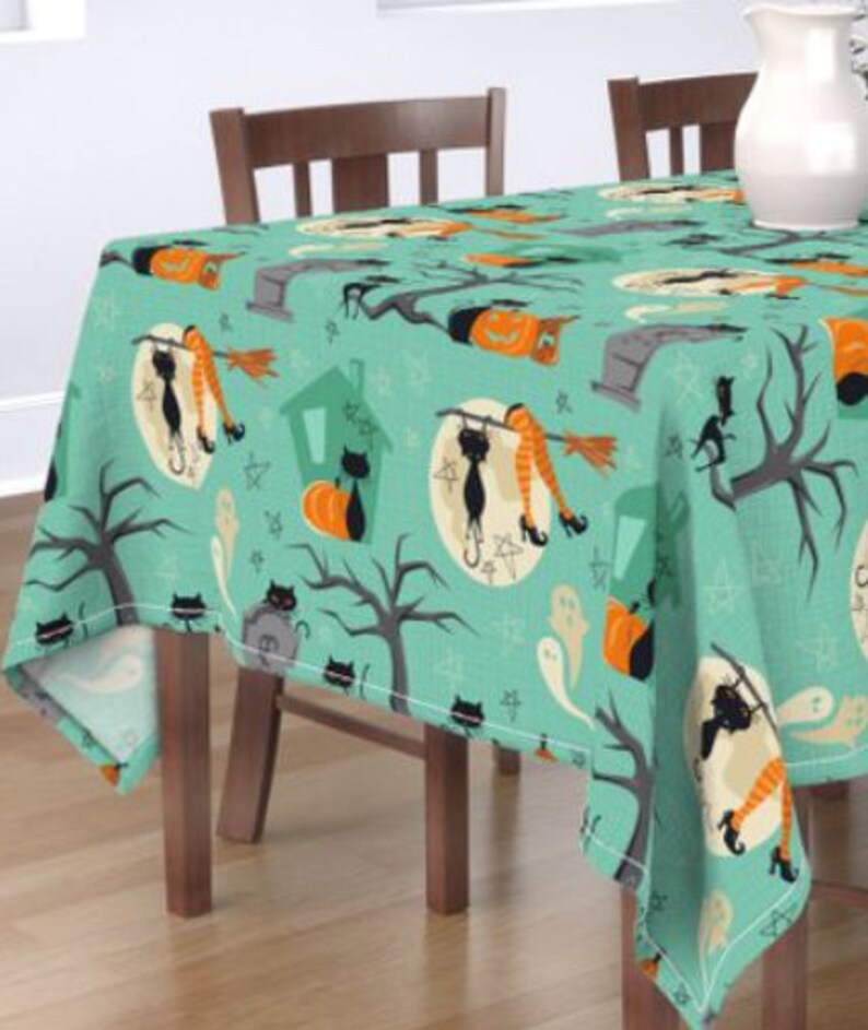 Table Linens vintage Halloween Cats Cotton Fabric - Etsy
