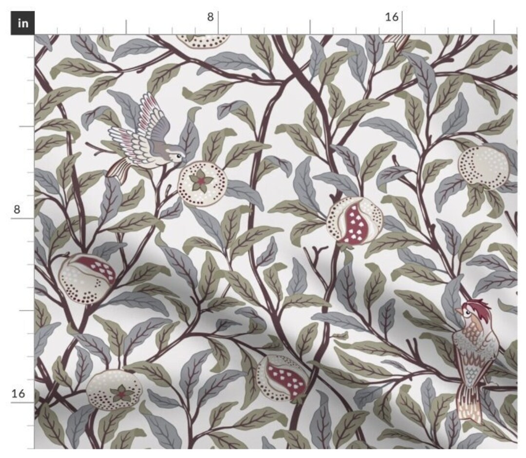 One (1) Curtain Panel - "william Morris - Bird and Pomegranate Silver ...
