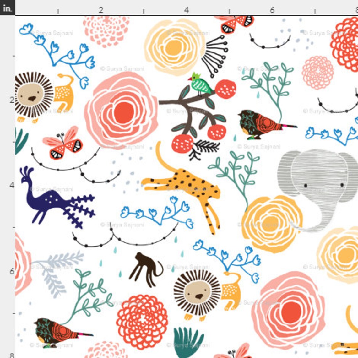 Circus jungle Flowers One Organic Drapery Curtain - Etsy UK