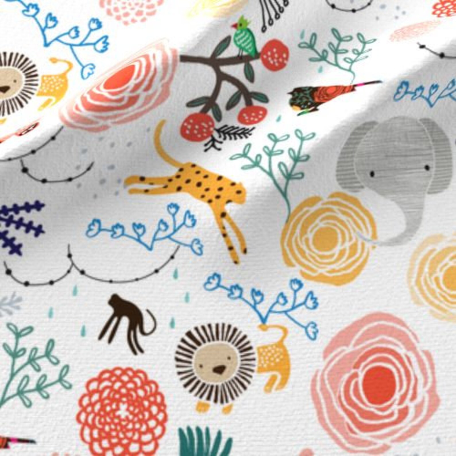 Circus jungle Flowers One Organic Drapery Curtain - Etsy UK