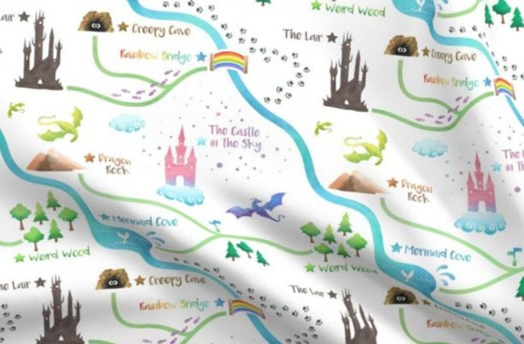 One (1) Curtain Panel "fairytale Map Pink" 54 Inch Wide - Blackout ...