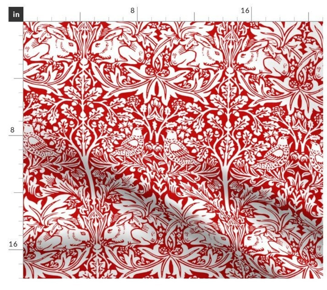 One (1) Curtain Panel - "william Morris - Brer Rabbit Red" - 50 Inch ...