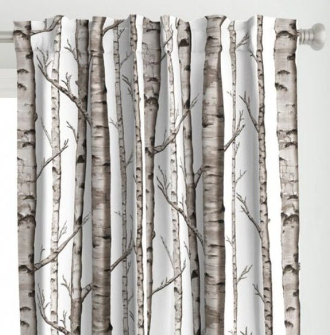 One 1 Curtain Panel White Birch Tree Drapery 54 Wide Blackout Lining ...