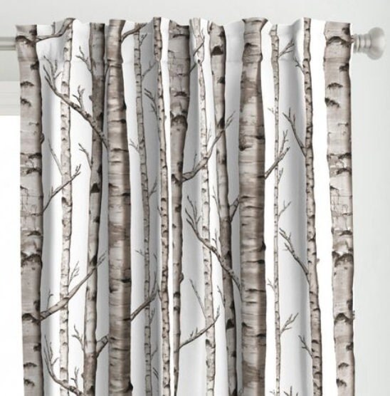 One 1 Curtain Panel White Birch Tree Drapery 54 - Etsy