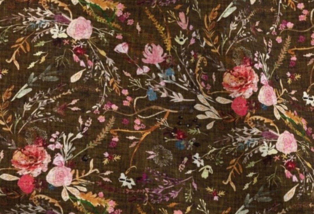 Organic Cotton autumn Fable Floral Olive Window Treatment Curtain Panel ...