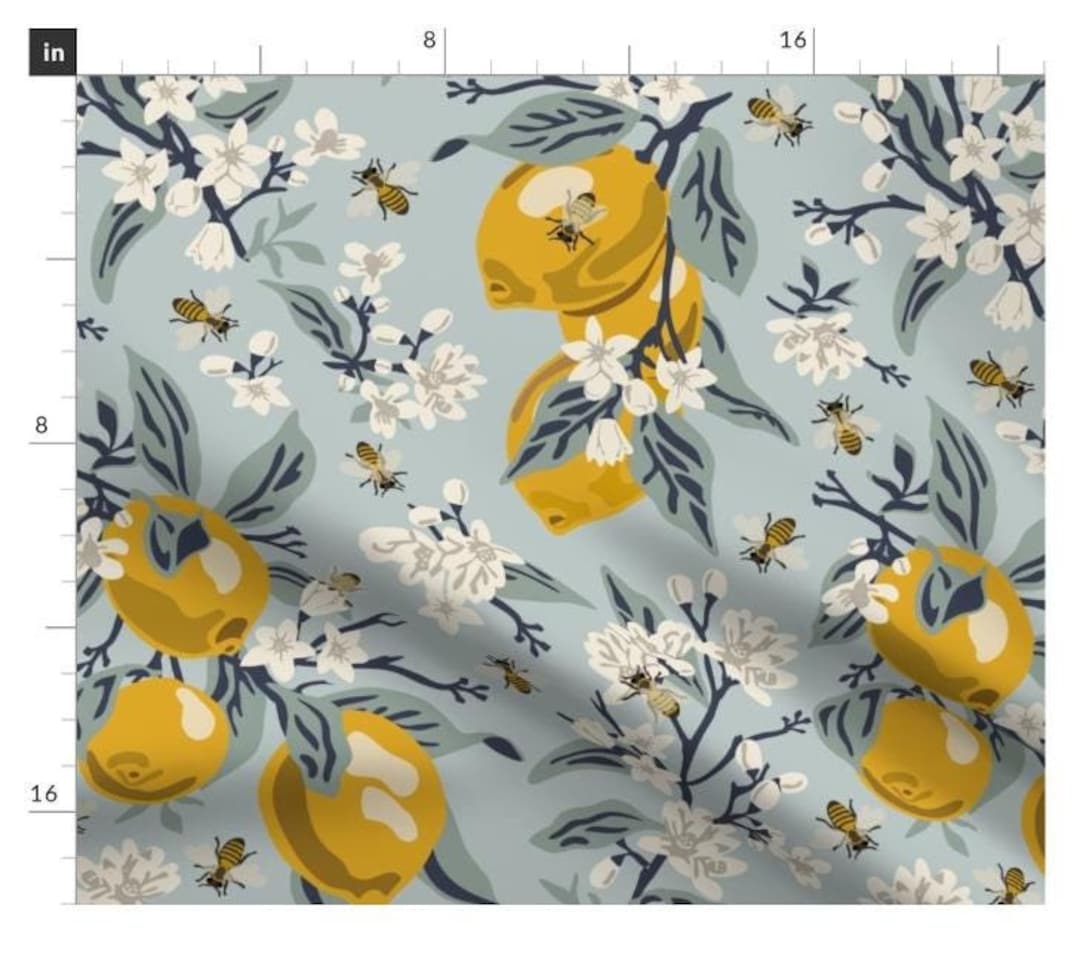 One Roman Shade "bees & Lemons - Large - Blue". Custom Made to Order ...