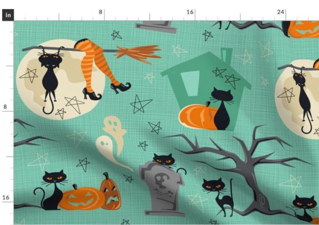 Table Linens vintage Halloween Cats Cotton Fabric Tablecloth, Runner ...