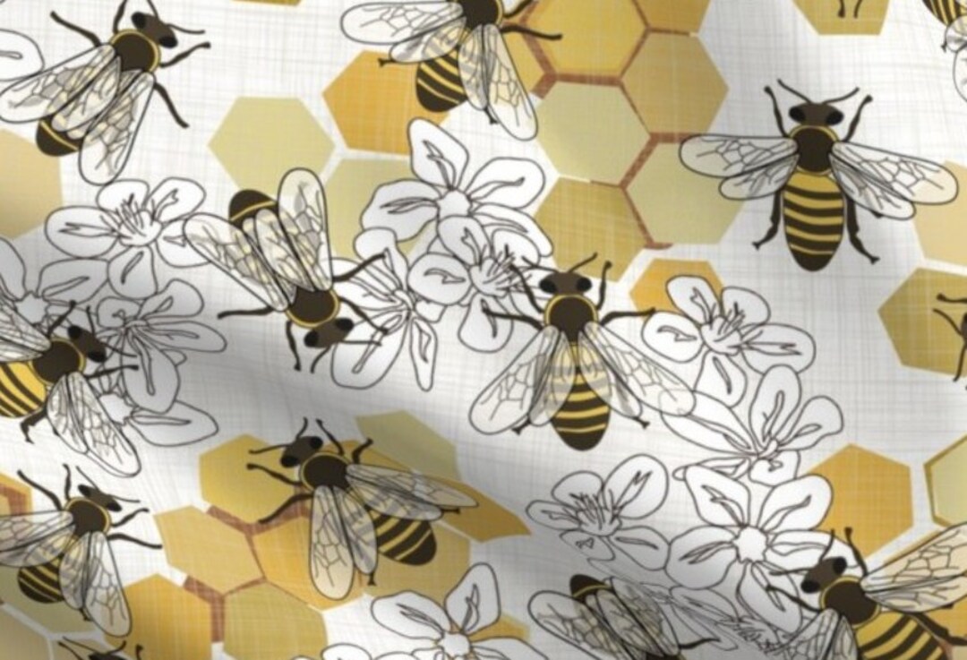 One (1) Curtain Panel Organic Cotton "save the Honey Bees" - 54" Wide ...