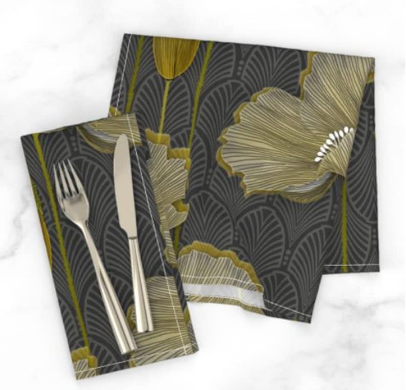 Table Linens "art Deco Fleurs D’or" Cotton Fabric Tablecloth, Runner ...