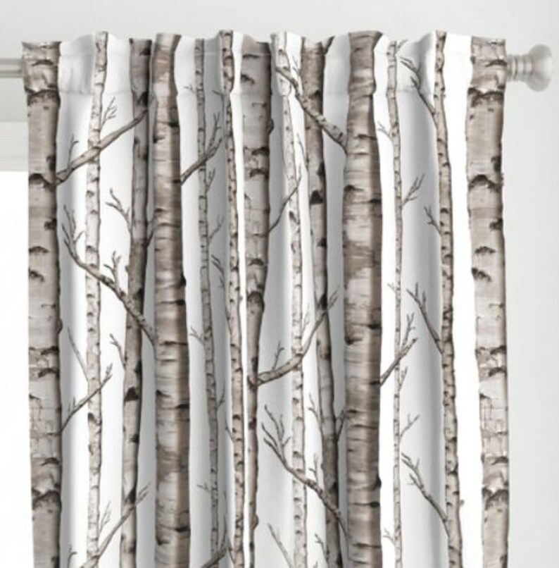 One 1 Curtain Panel White Birch Tree Drapery 54 - Etsy