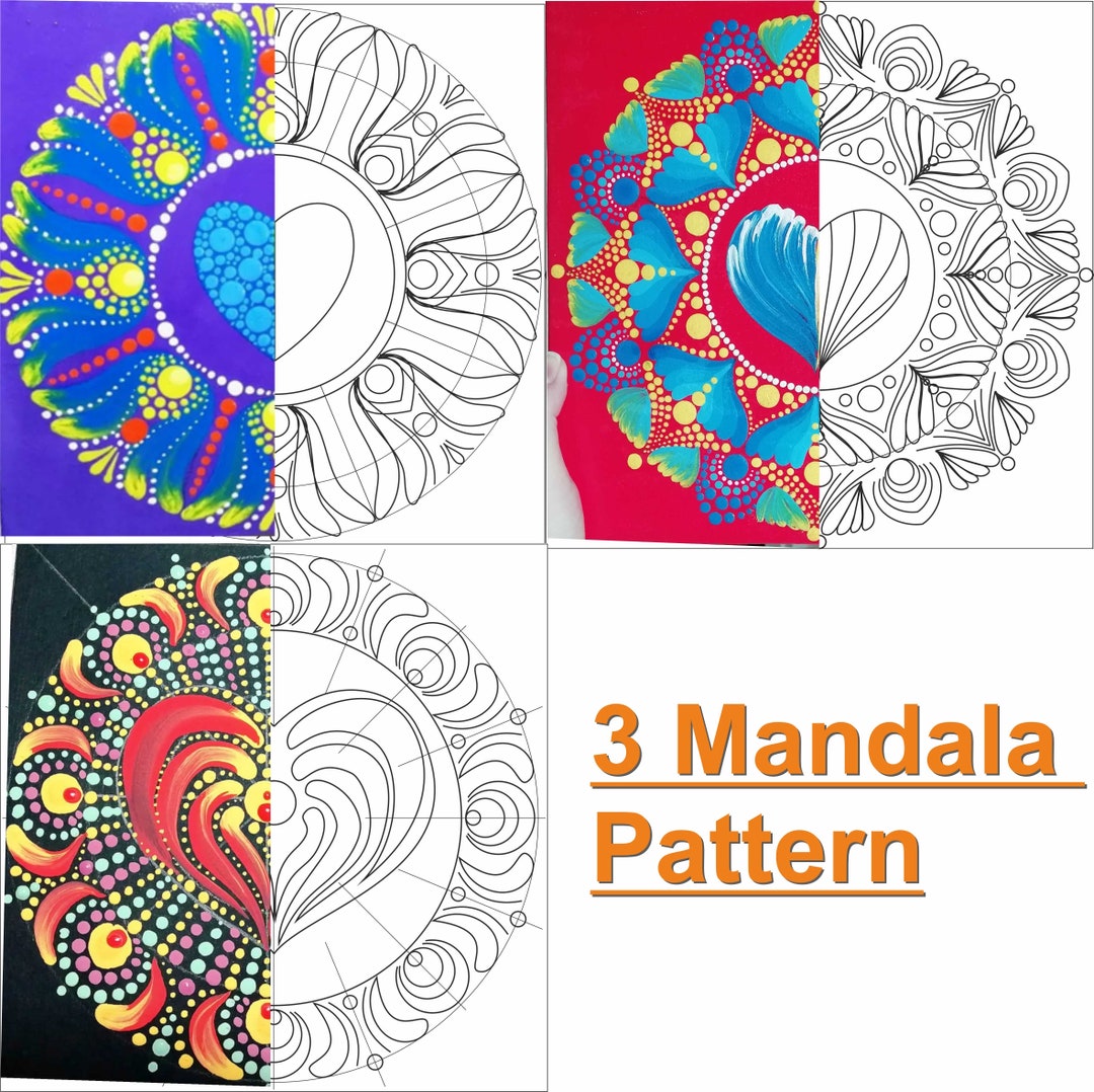 3 Digital Mandala Pattern With Heart. Digital Template and Design ...