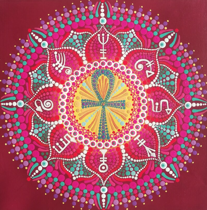 Digital Mandala Pattern. Ankh and Magical Symbols. Digital Template and ...