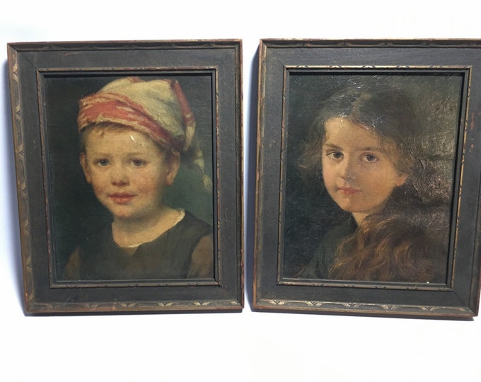 Antique Oil Painting Portraits Children the Mazart Process Early Great ...