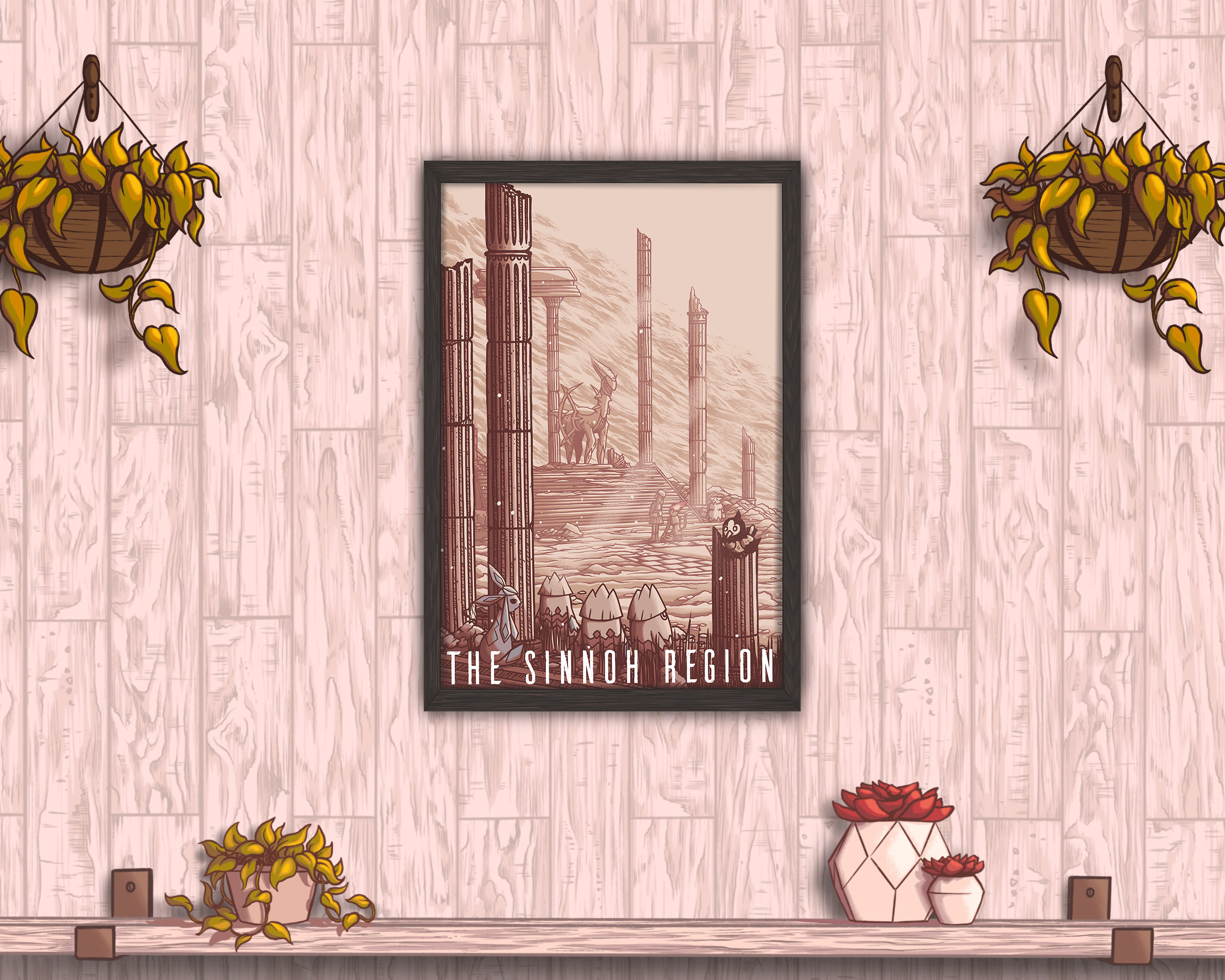 The Sinnoh Region - Nostalgic Anime Video Game Hisui Inspired Art Print ...