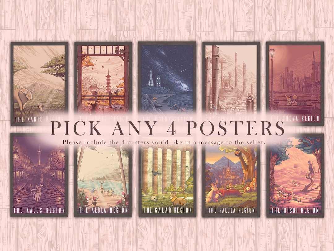 Pokemon Travel Poster Series - Pick 4 - Video Game Poster Anime ...