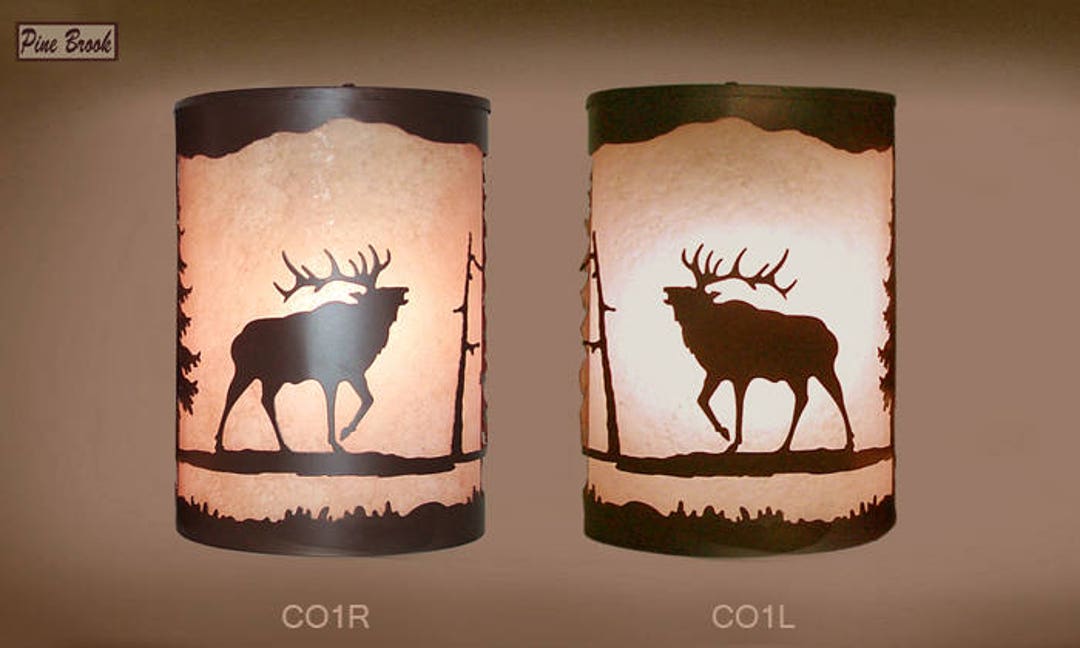 Rustic Moose Wall Sconce Pair – Frosted Amber Glass & Bronze Metal ...