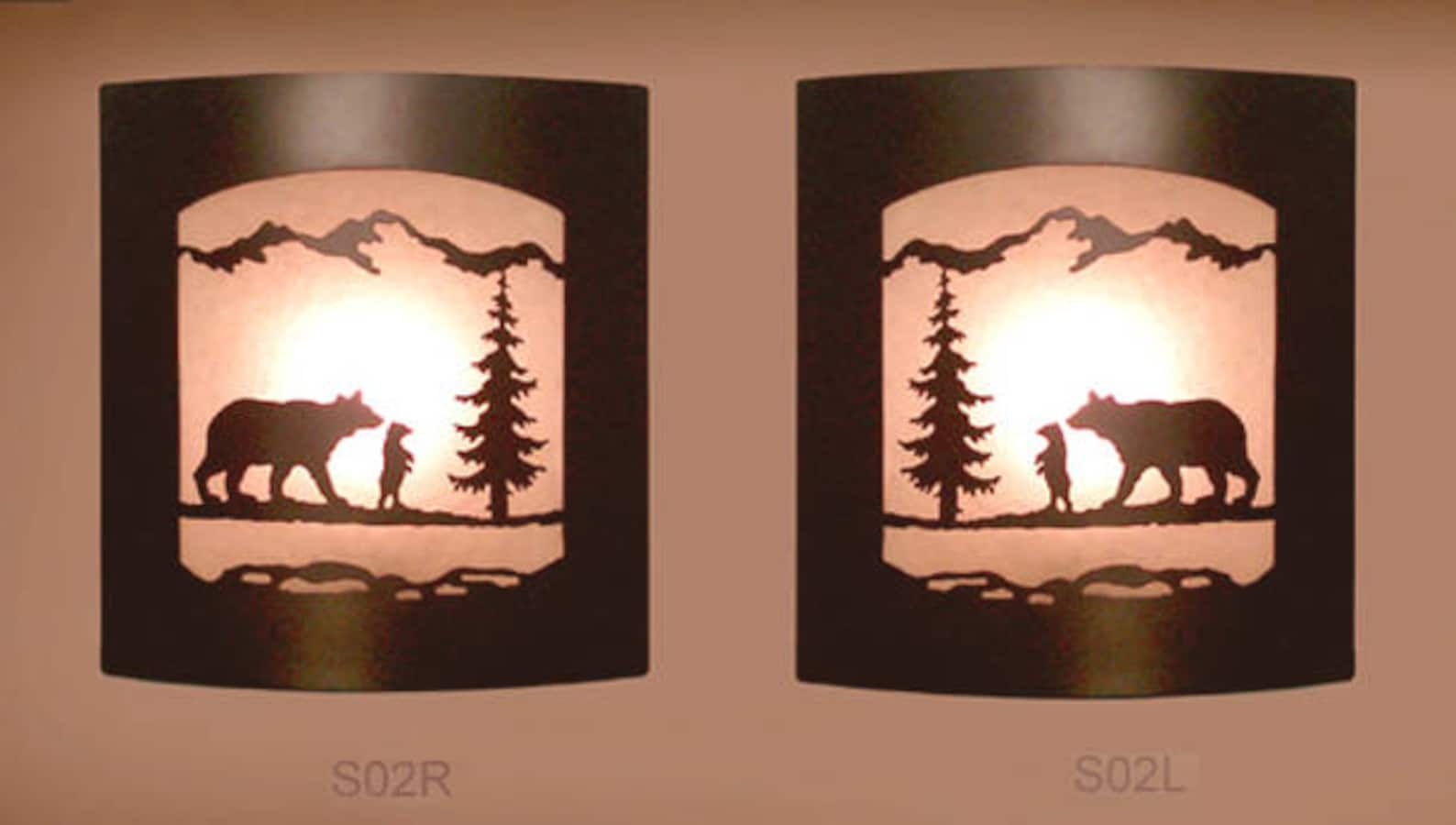 Wall Sconce Rustic Bear Light, Cabin Decor Lamp, Pine Tree, Right ...