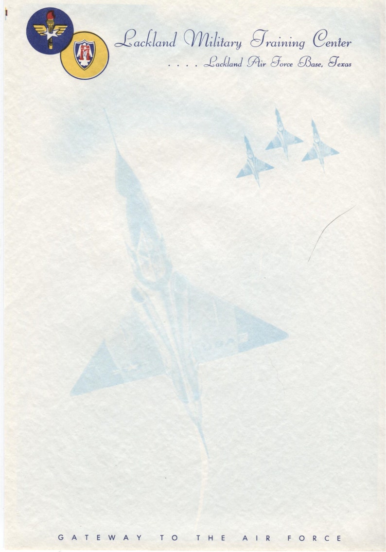US Air Force 1950s-1960s Lackland Air Force Base Stationery Sheet With ...