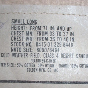 US Army M-65 Field Jacket Small Long, DCU Desert Camouflage, Golden ...