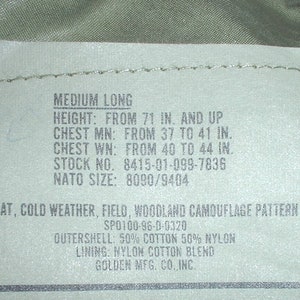 US Army M-65 Field Jacket Woodland Camouflage, Med-long, Golden 1996 - Etsy