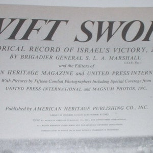 Hardcover Book: "swift Sword" Israel's Victory in 1967 Six-day War; SLA ...
