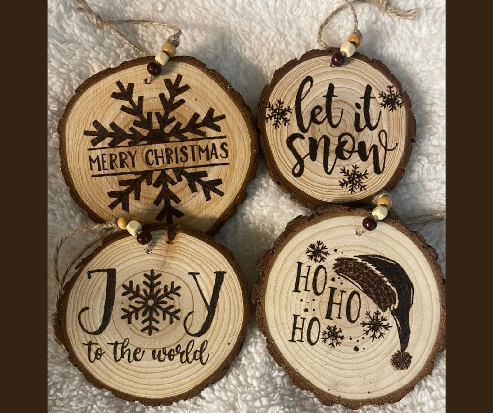 Christmas Joy Ornaments, Wood Burned Ornaments, Christmas Ornaments ...