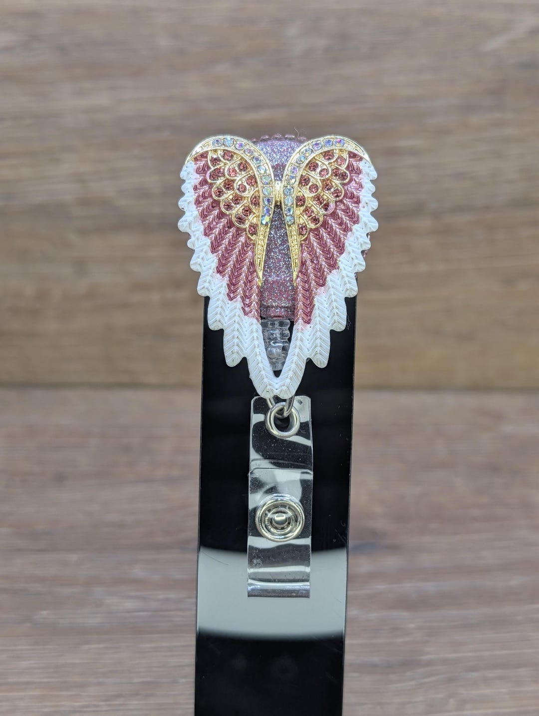 Pink Guardian Angel Wings Lapel Retractable ID Badge Reel Document ...