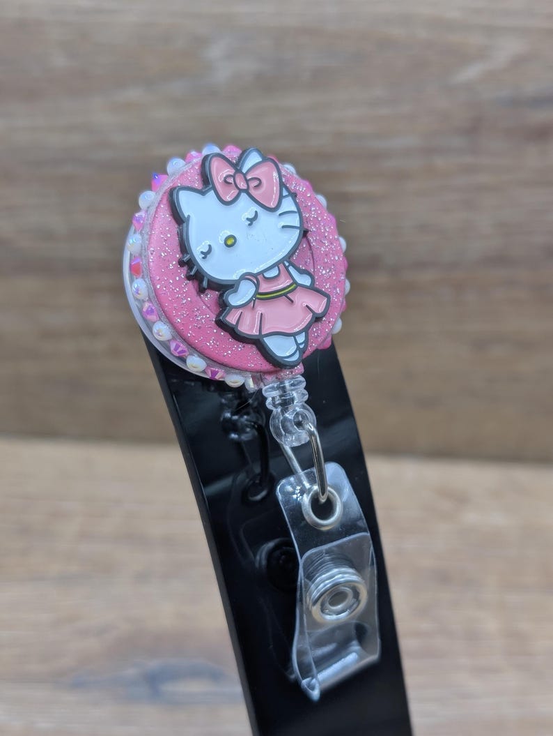 Hello Kitty Retractable ID Badge Reel Lapel Documents Digital Key ...