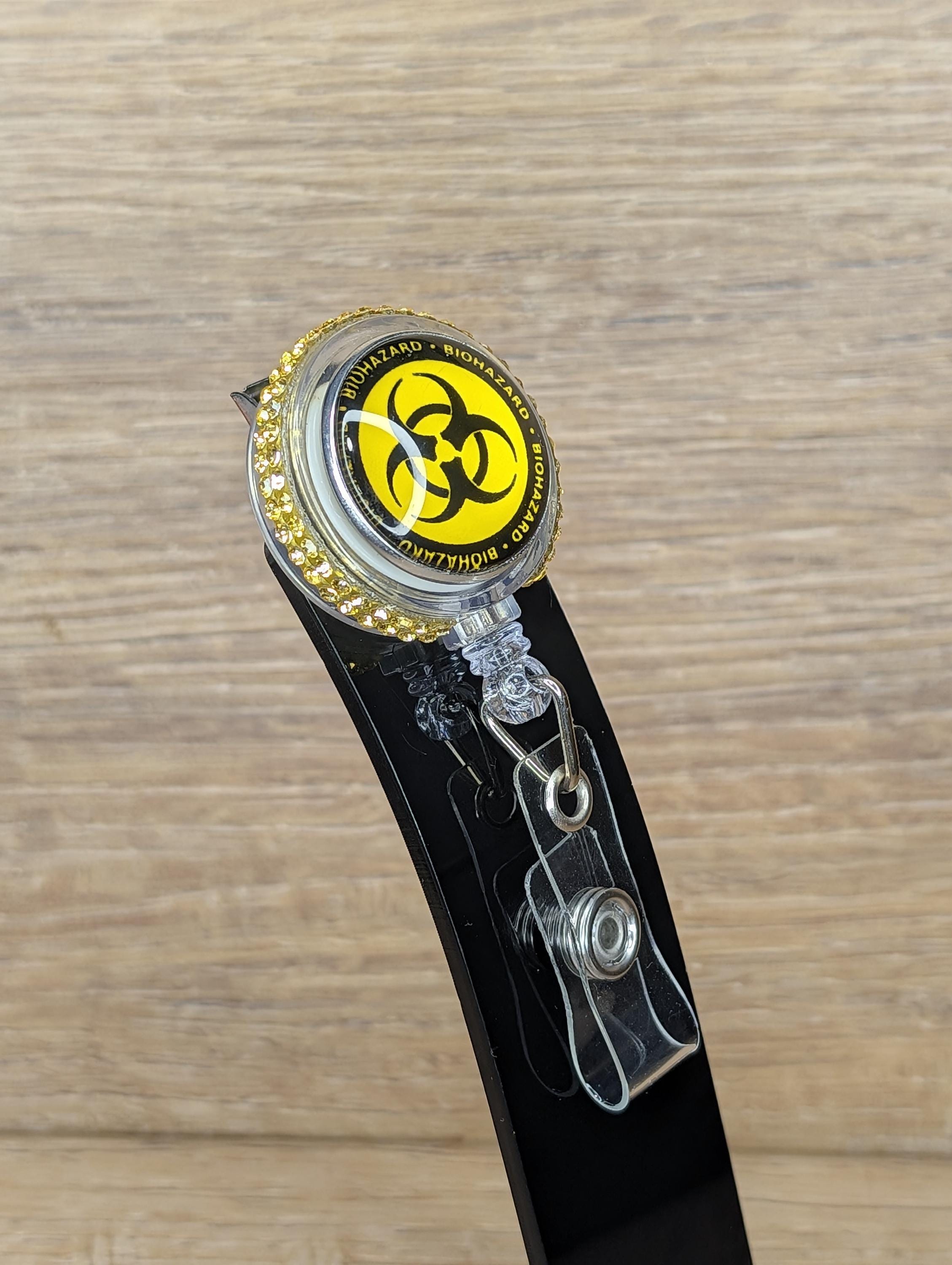 Biohazard Yellow Symbol Emblem Retractable ID Badge Reel Alligator Clip ...