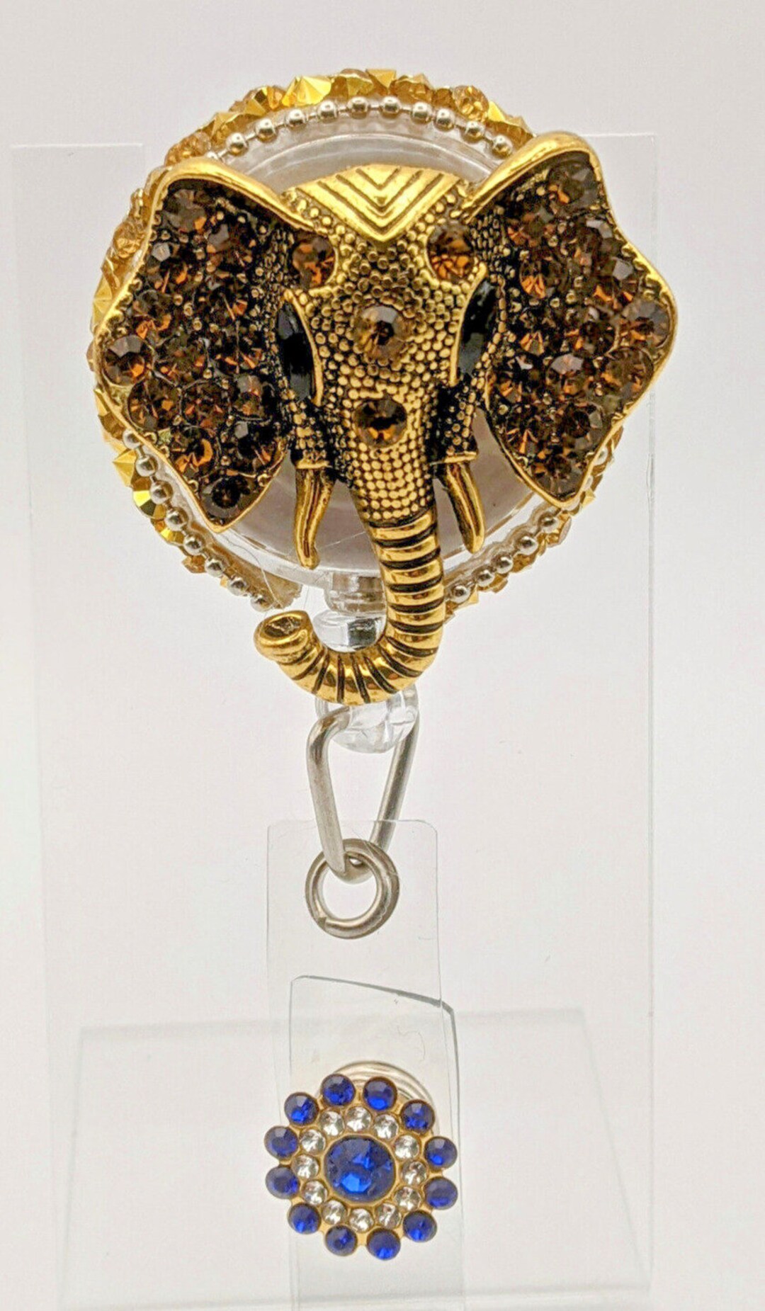 Elephant ID Name Tag Badge Holder With Diamante Crystals Antique Golden ...