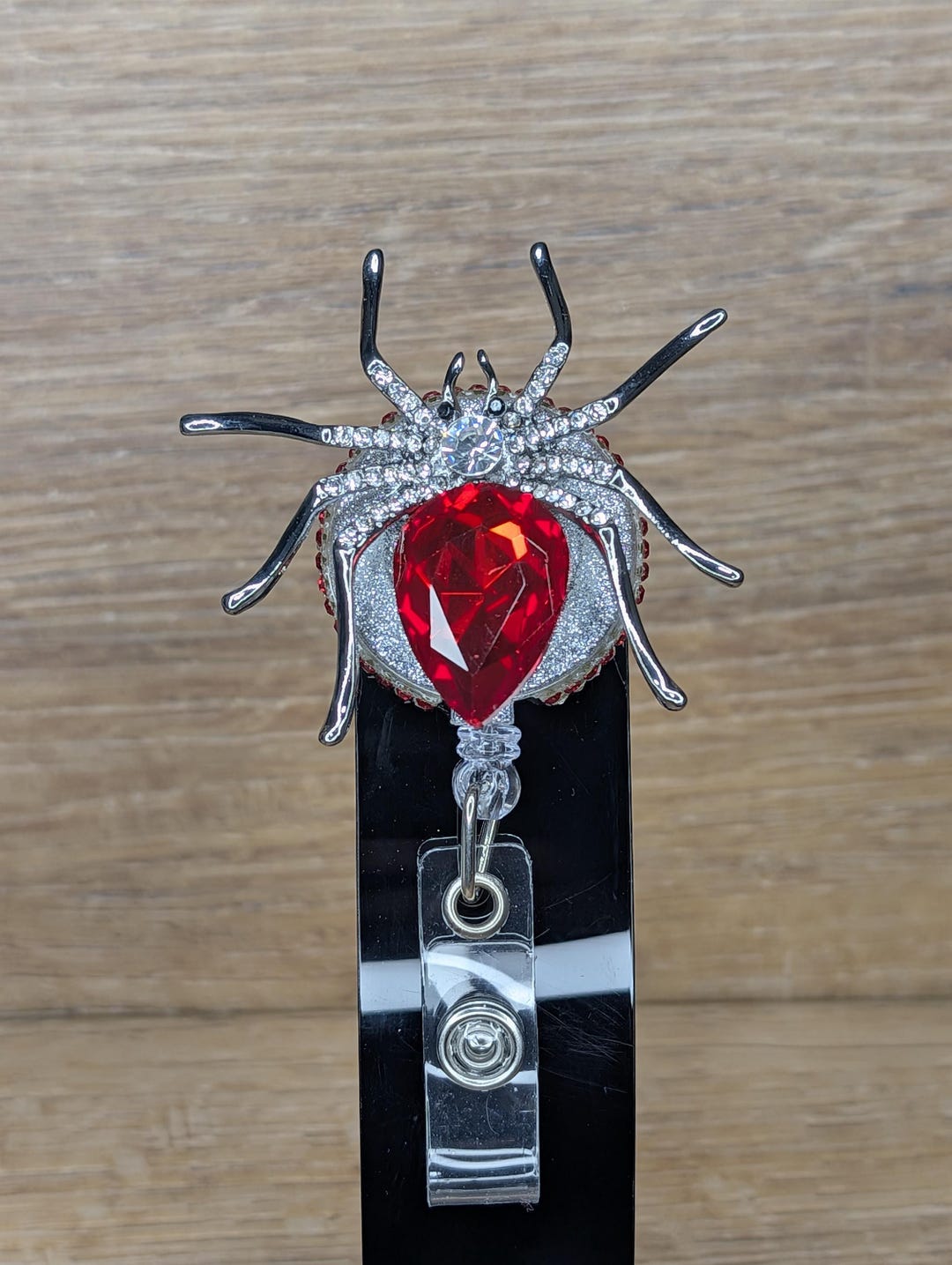 Ruby Red Shiny Spider Retractable ID Badge Reel Alligator Clip ...
