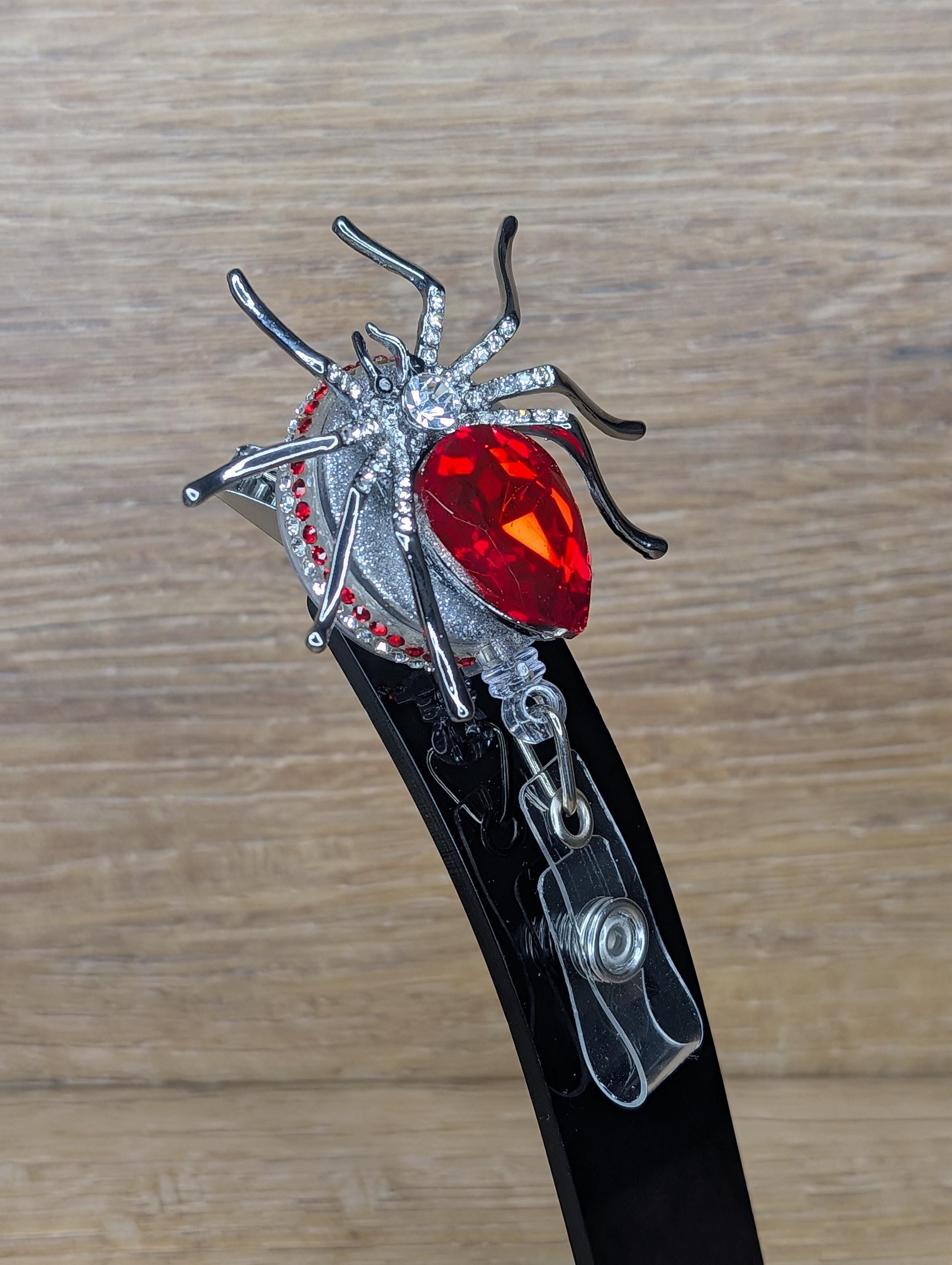 Ruby Red Shiny Spider Retractable ID Badge Reel Alligator Clip ...