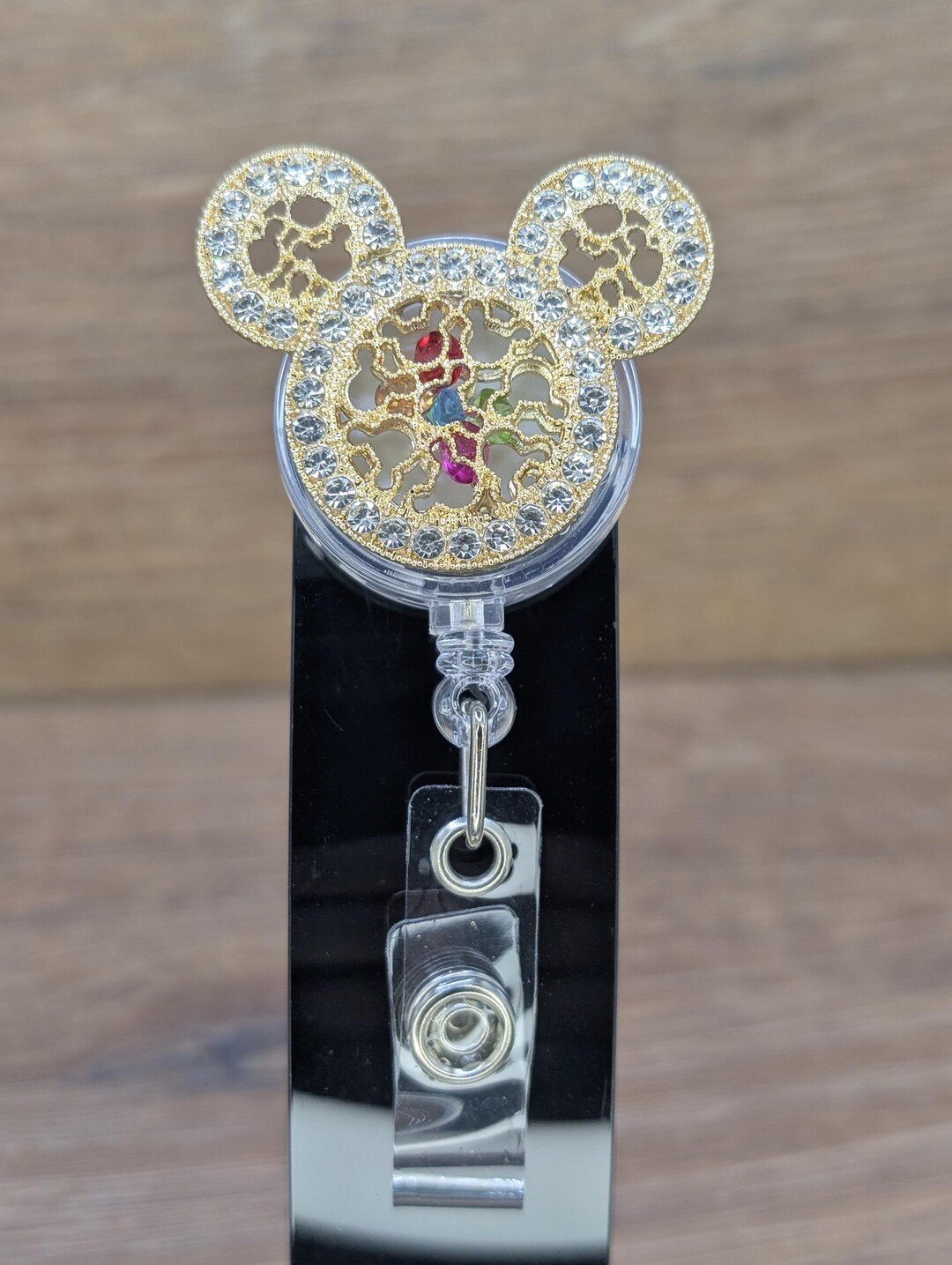 Mickey Mouse Crystal Badge Reel: Gold Tone Alligator Clip - Etsy