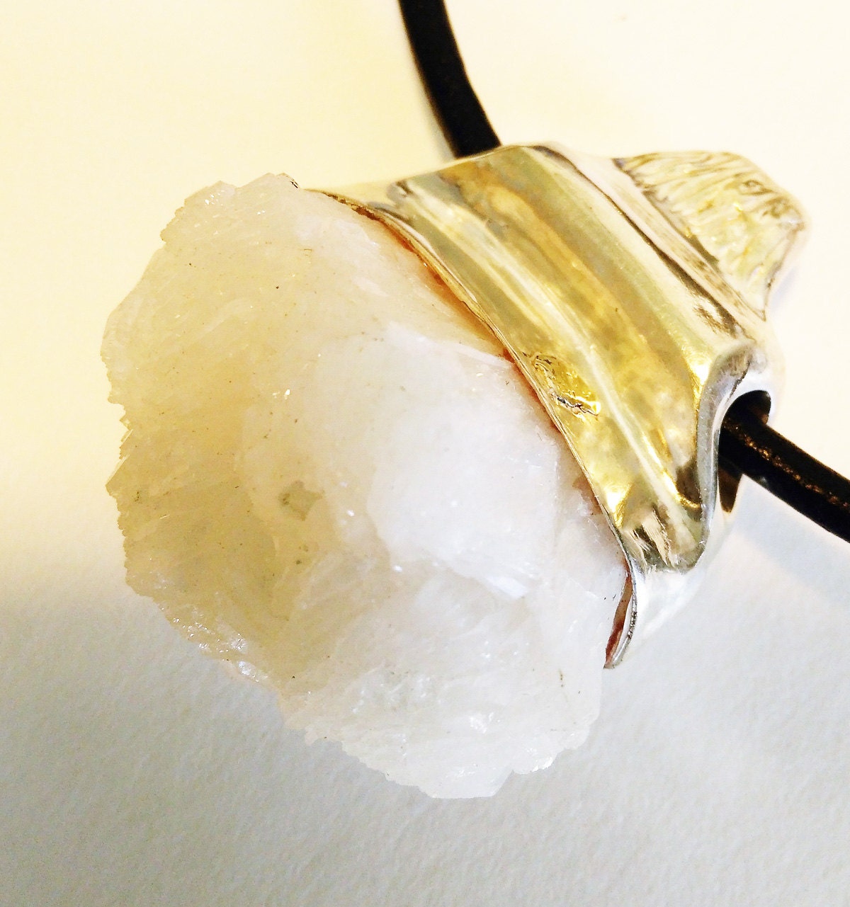 White Stilbite Natural Crystals With Gold Nugget Accent Sterling Silver ...
