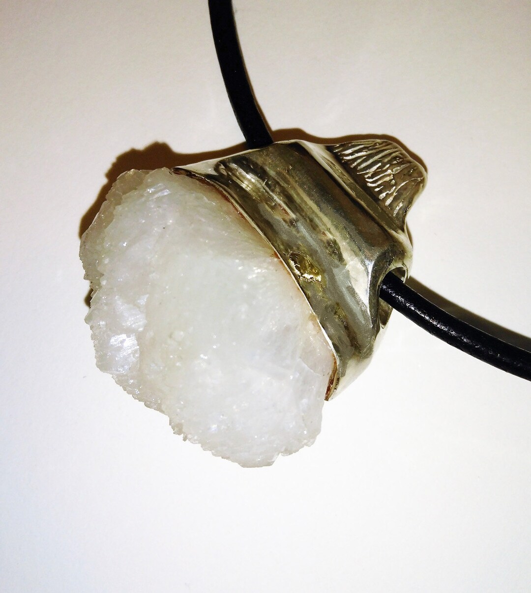 White Stilbite Natural Crystals With Gold Nugget Accent Sterling Silver ...