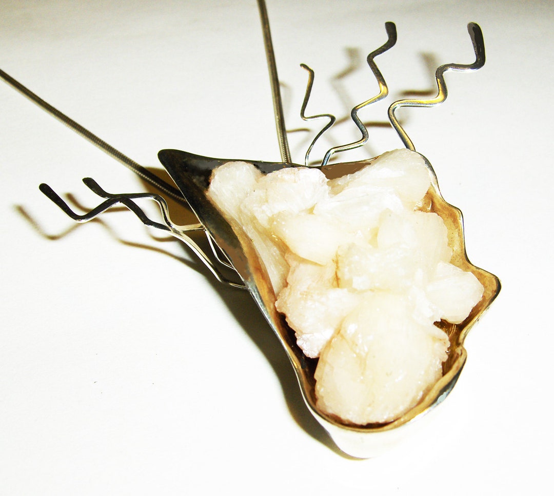 White Stilbite Natural Crystals Sterling Silver Pendant Radiance Two ...