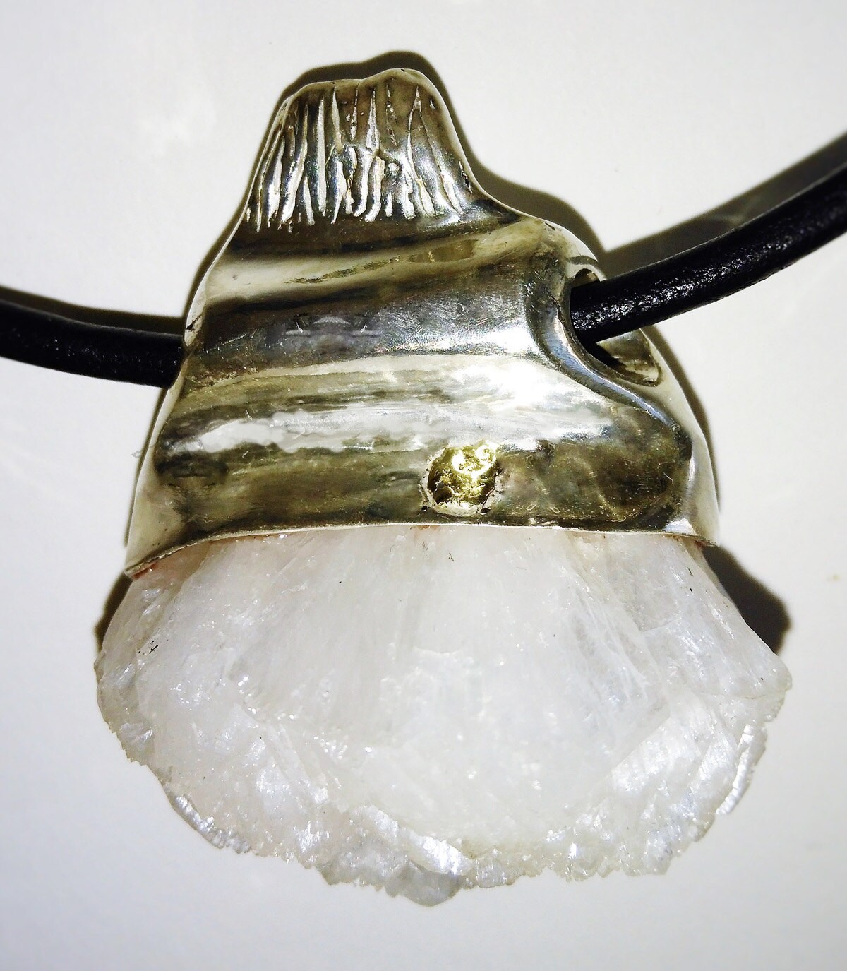 White Stilbite Natural Crystals With Gold Nugget Accent Sterling Silver ...