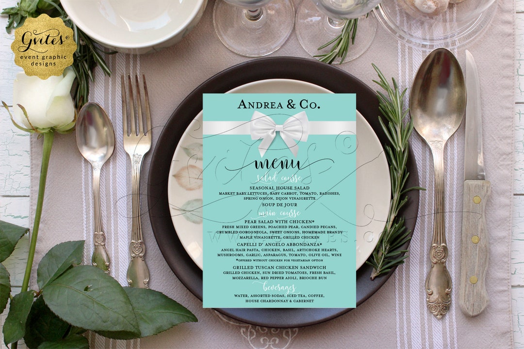 Bridal Wedding Shower Menu Cards | Name & Co/ Breakfast Theme ...