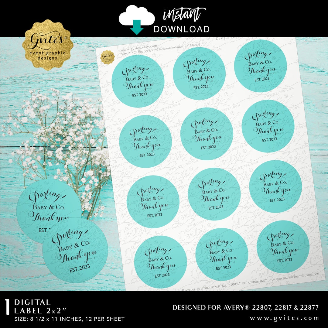 Baby and Co Darling Thank You Round 2x2 Breakfast Blue Labels Party ...