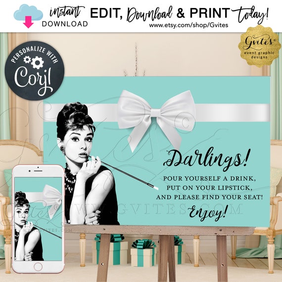 Welcome Bridal Shower Printable Poster Sign / Audrey Hepburn Breakfast ...