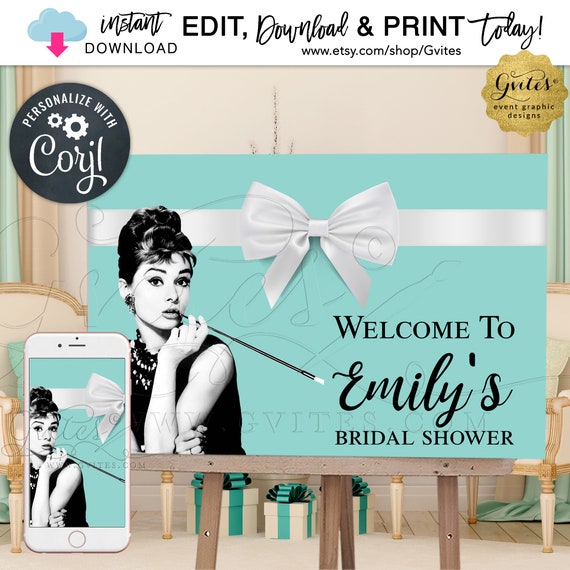 Audrey Hepburn Poster Banner Bridal Shower Printable Sign / Breakfast ...