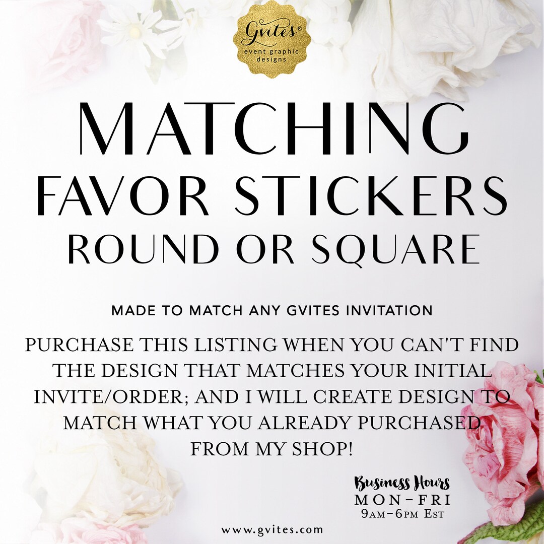 Matching Favor Stickers Add-on to Coordinate With Any Gvites Invitation ...