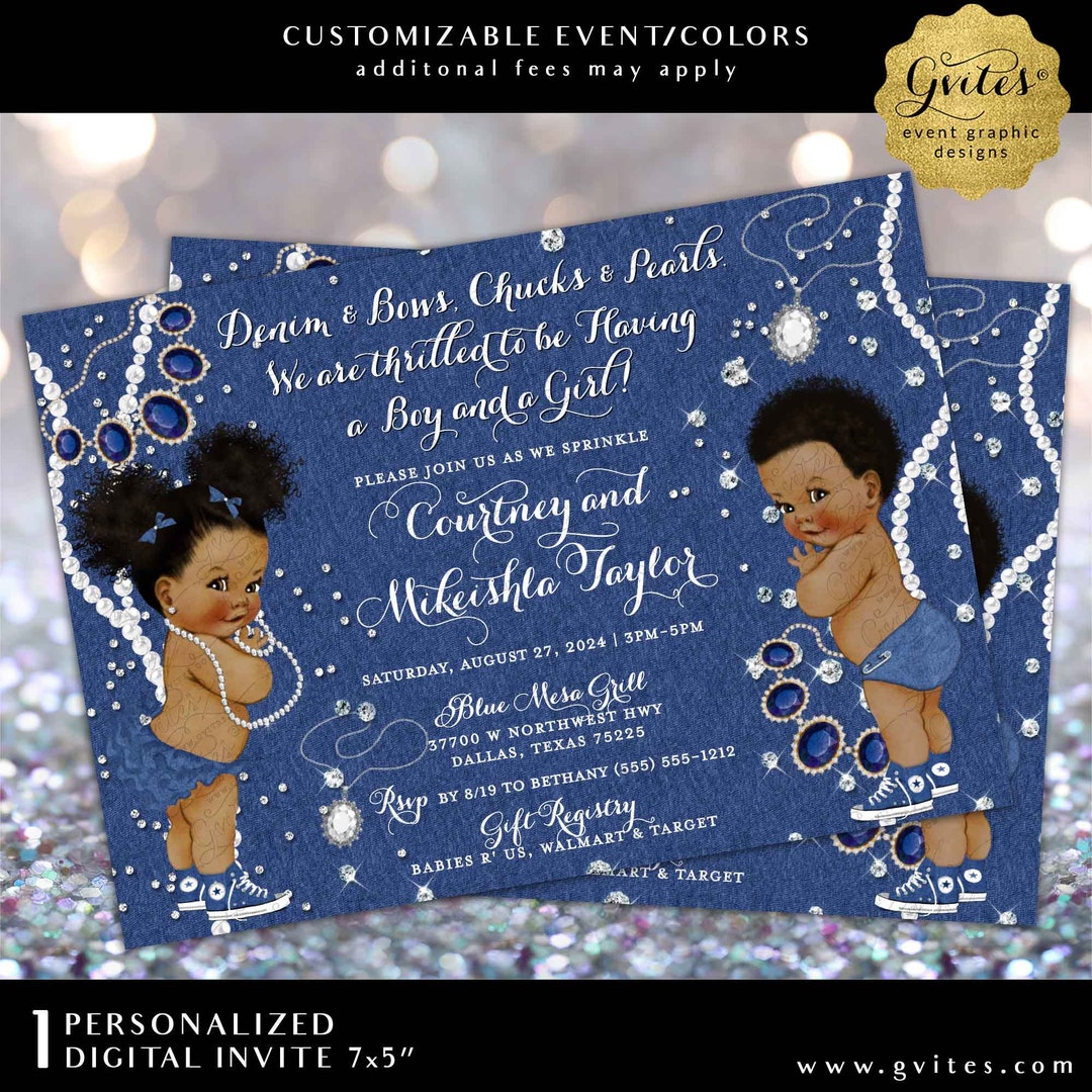 Denim and Bows, Chucks and Pearls Printable Invitation | Digital File ...