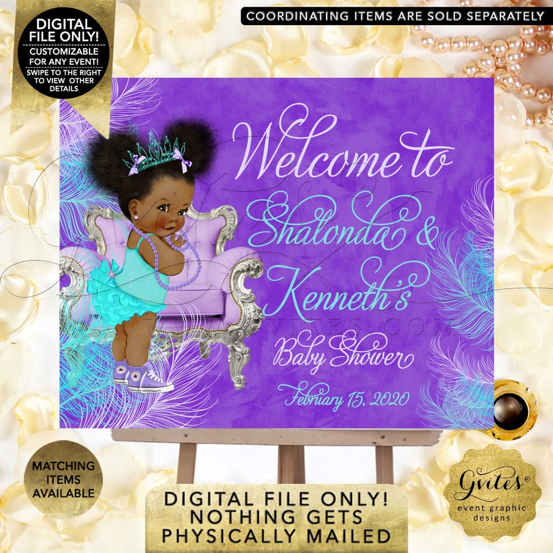 Welcome Baby Shower Sign | Violet Purple Aqua Blue Lilac Watercolor ...