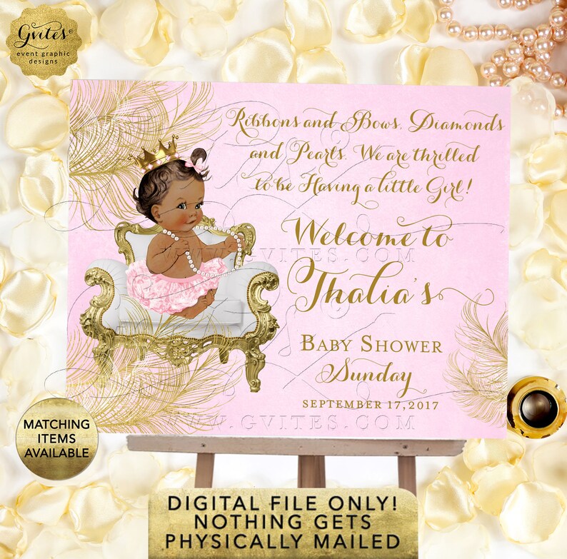 Princess Welcome Sign Baby Shower Pink Gold Diamonds Pearls - Etsy