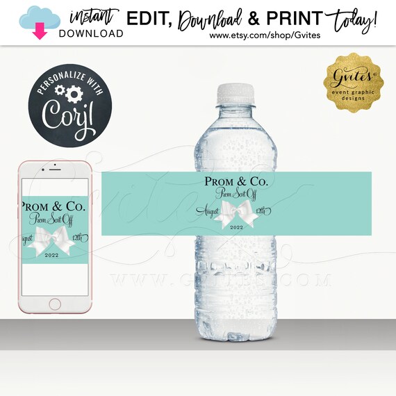 Elegant Prom & Co Blue Digital Water Bottle Labels. by Gvites | Catch ...