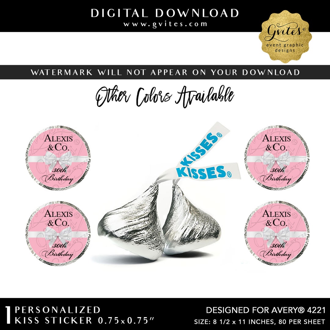 Pink Hershey Kiss Labels Stickers Party Favors | Breakfast at Name & Co ...
