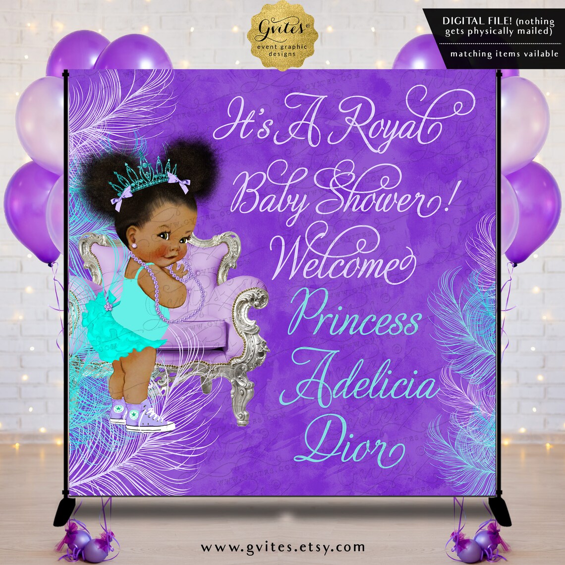 Afro Puffs Princess Baby Shower Backdrop Violet Purple Aqua - Etsy