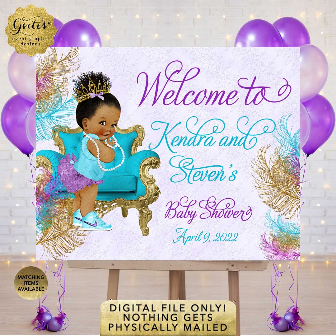 Afro Puff Princess Baby Shower Backdrop | Digital Banner Wall ...